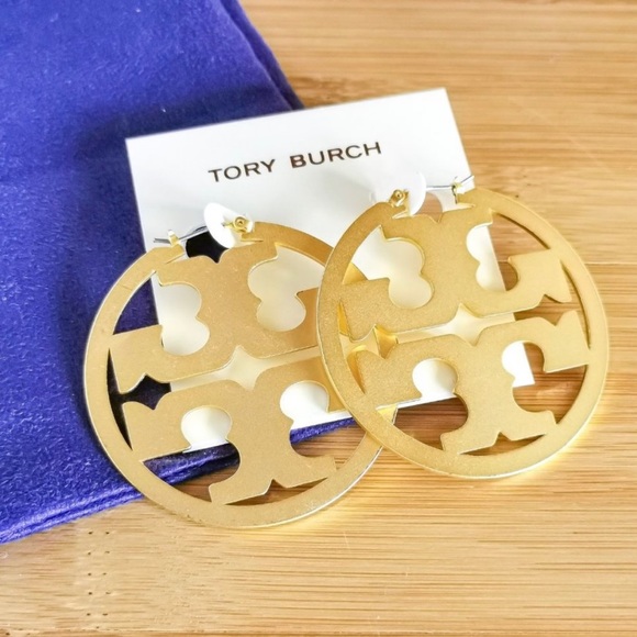 Tory Burch | Jewelry | Tory Burch Miller Disc Gold Hoop Earrings | Poshmark